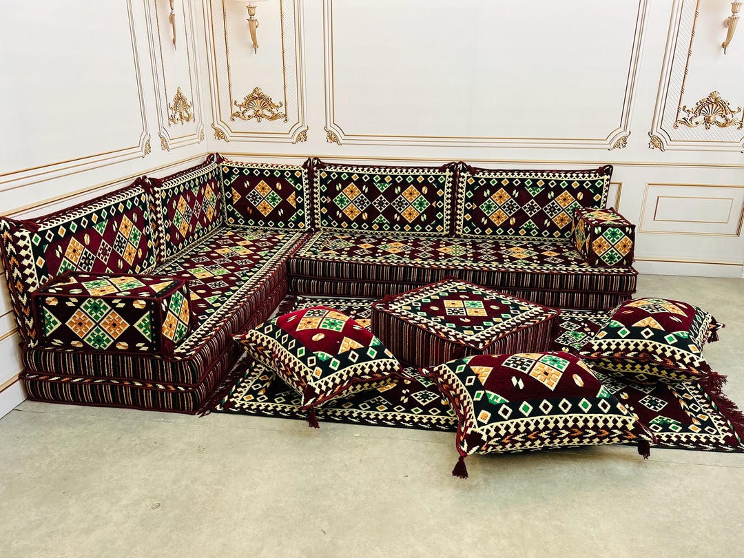 Arabic Sofa 8 Inch L Shaped Burgundy Color Ethnic Arabic Living Room ...