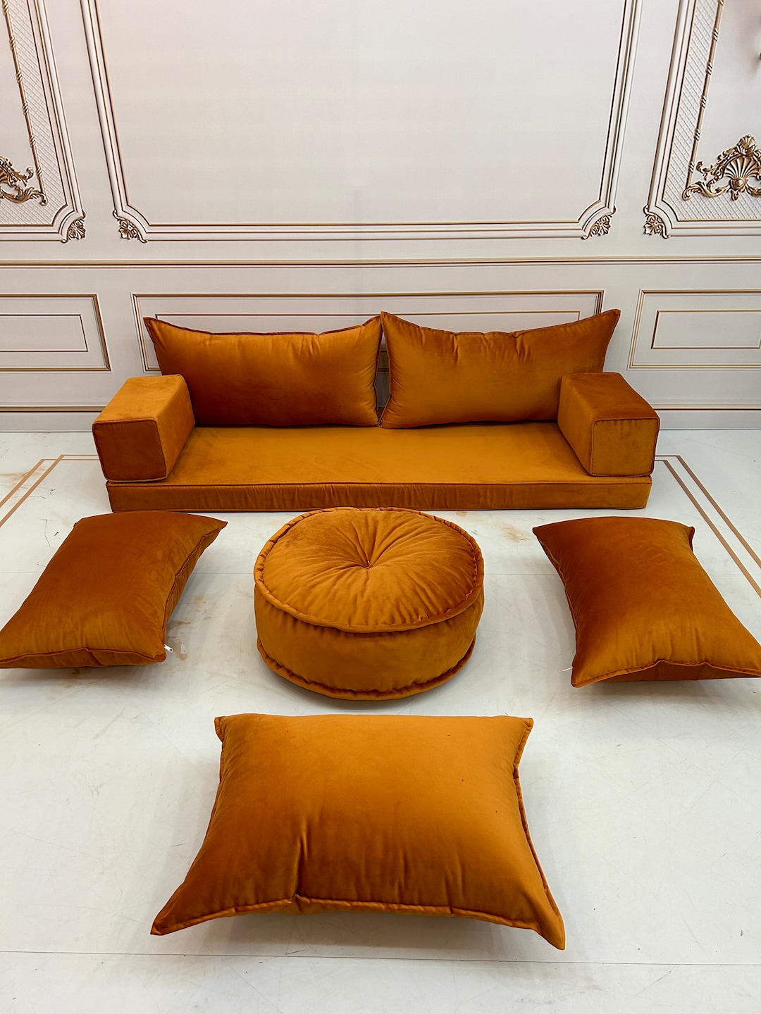Mustard Velvet Floor Seating Cushion Couch: Luxury Modular Sofa Set - Etsy