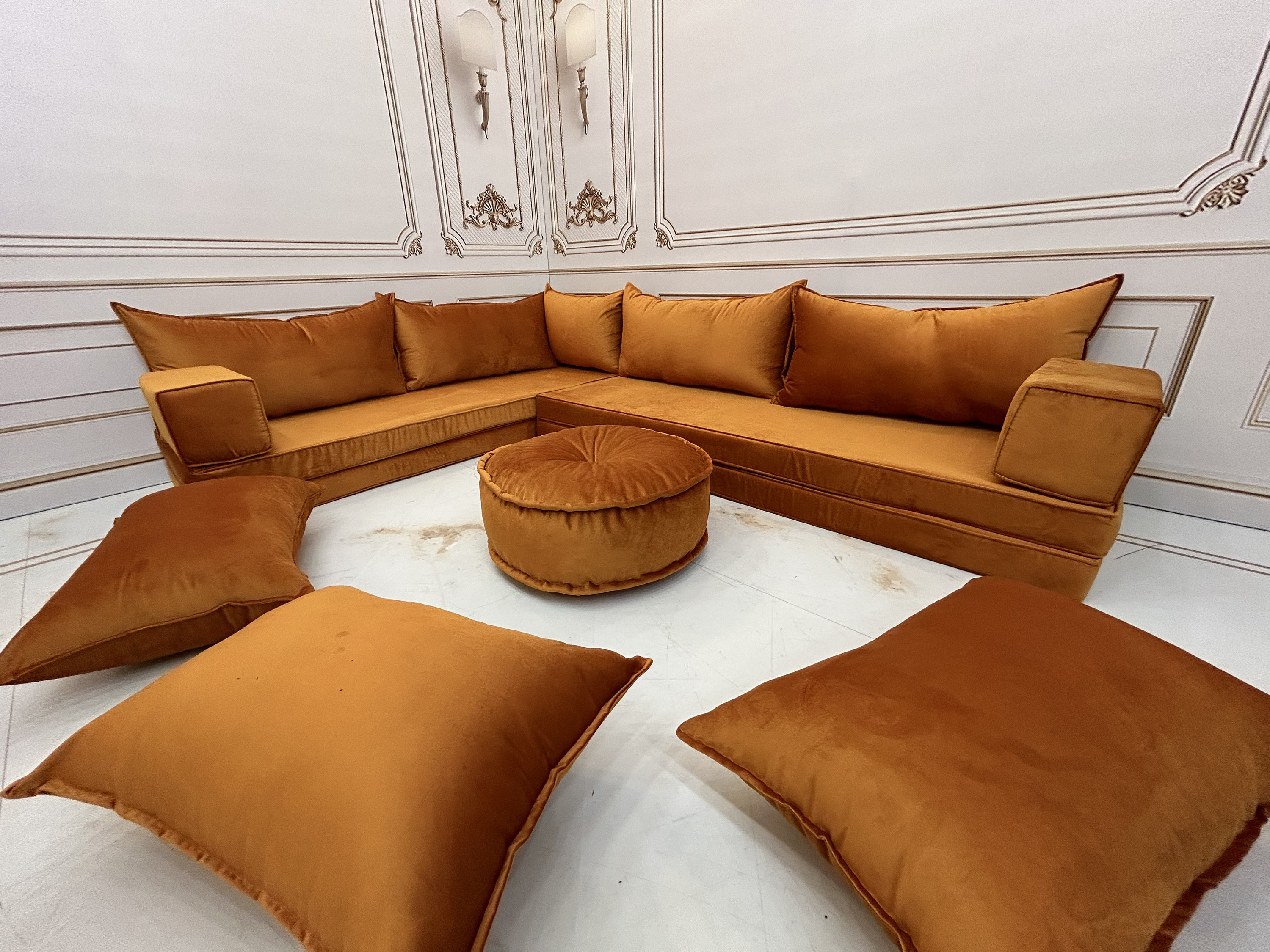 Mustard Velvet Floor Seating Cushion Couch: L-shaped Modular Sofa - Etsy