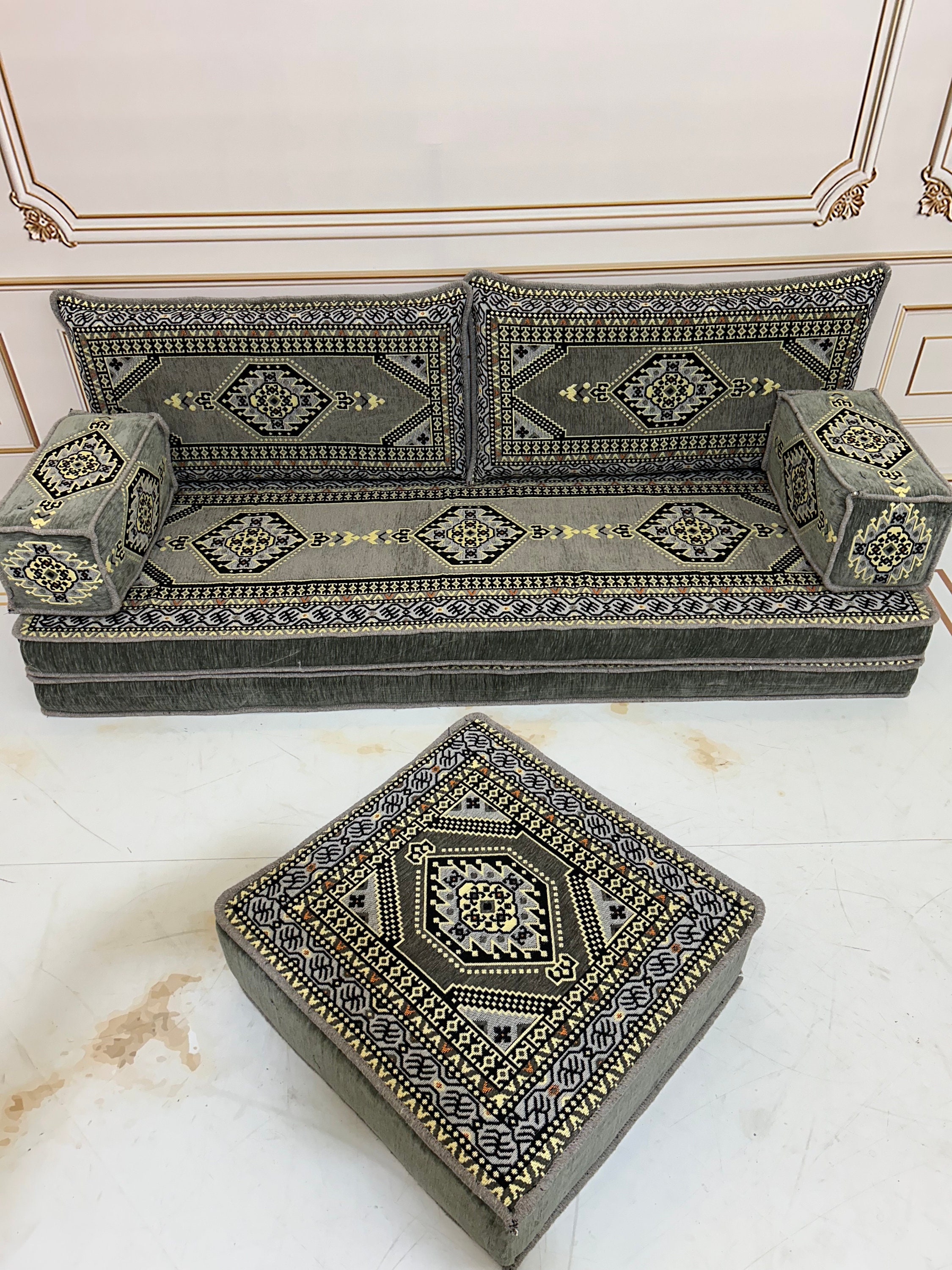 8 Thick Grey Arabic Sofa Set,arabic Majlis,sectional Sofa,living Room ...