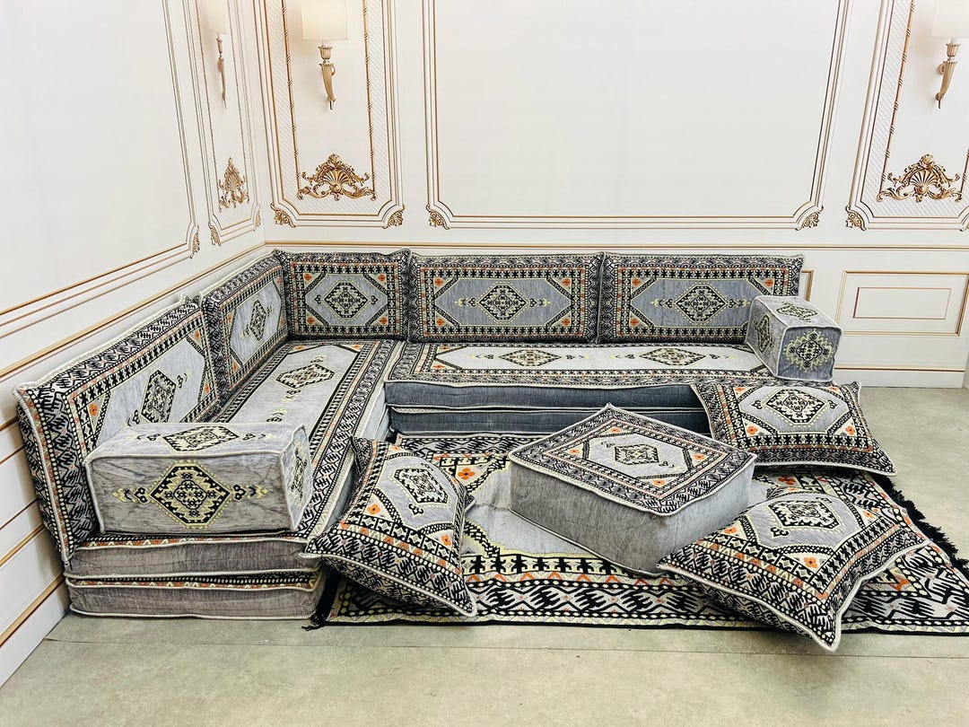 Arabic Sofa 8 Inch Traditional Patterned L-shaped Sofa Set - Comfort ...