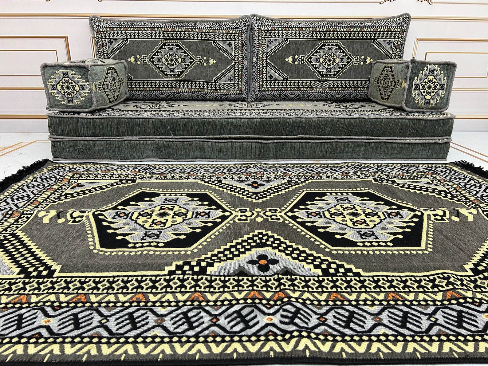 8 Thick Grey Arabic Sofa Set,arabic Majlis,sectional Sofa,living Room ...