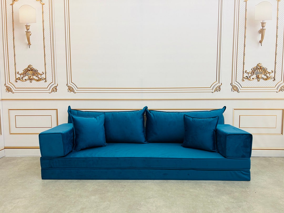 Parliament Blue Color Luxury Velvet Floor Seating Cushion Couch,velvet ...