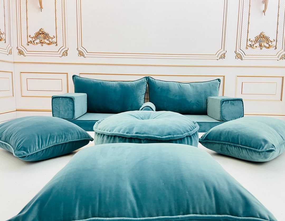 4'' Thick Royal Shiny Green Color Luxury Velvet Floor Seating Cushion ...