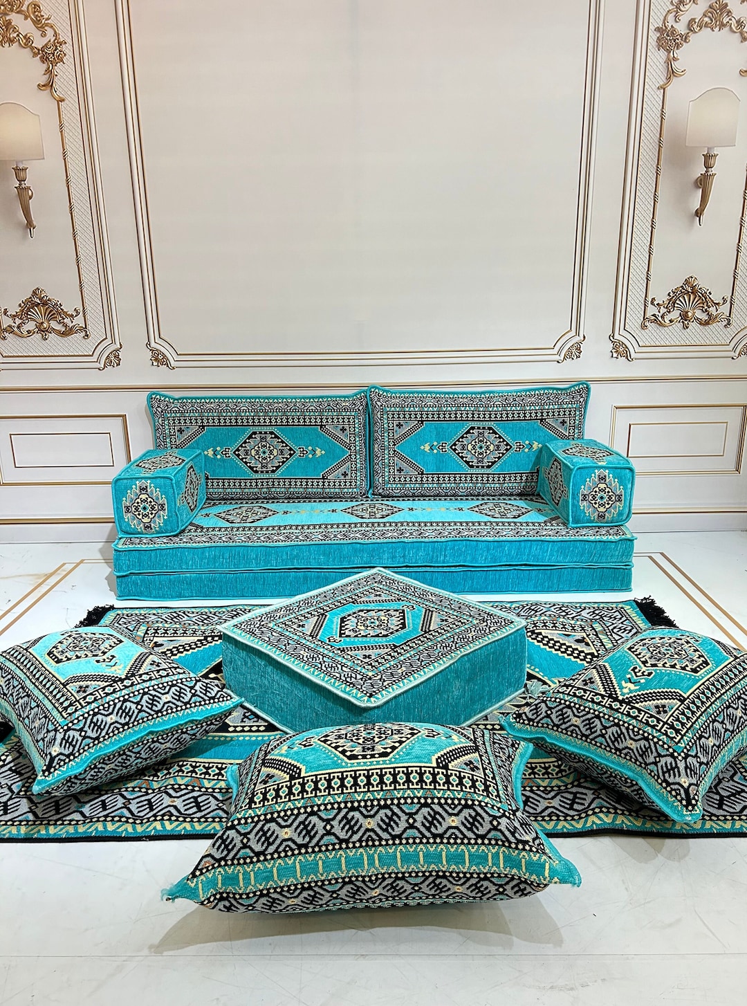 8" Thick Turquoise Arabic Sofa Set,arabic Majlis,sectional Sofa,living ...