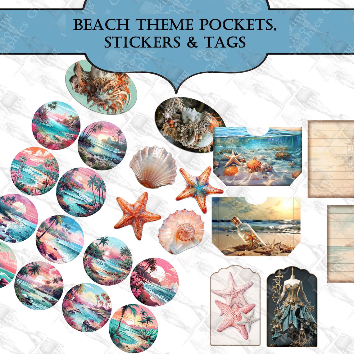 Complete Beach Digital Graphics Bundle ~ Use for Scrapbooks, Journals ...