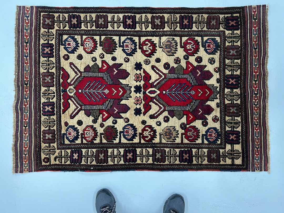 Handmade 3' X 5' Nomadic Balochi Wool Small Oriental Rug High and Low ...