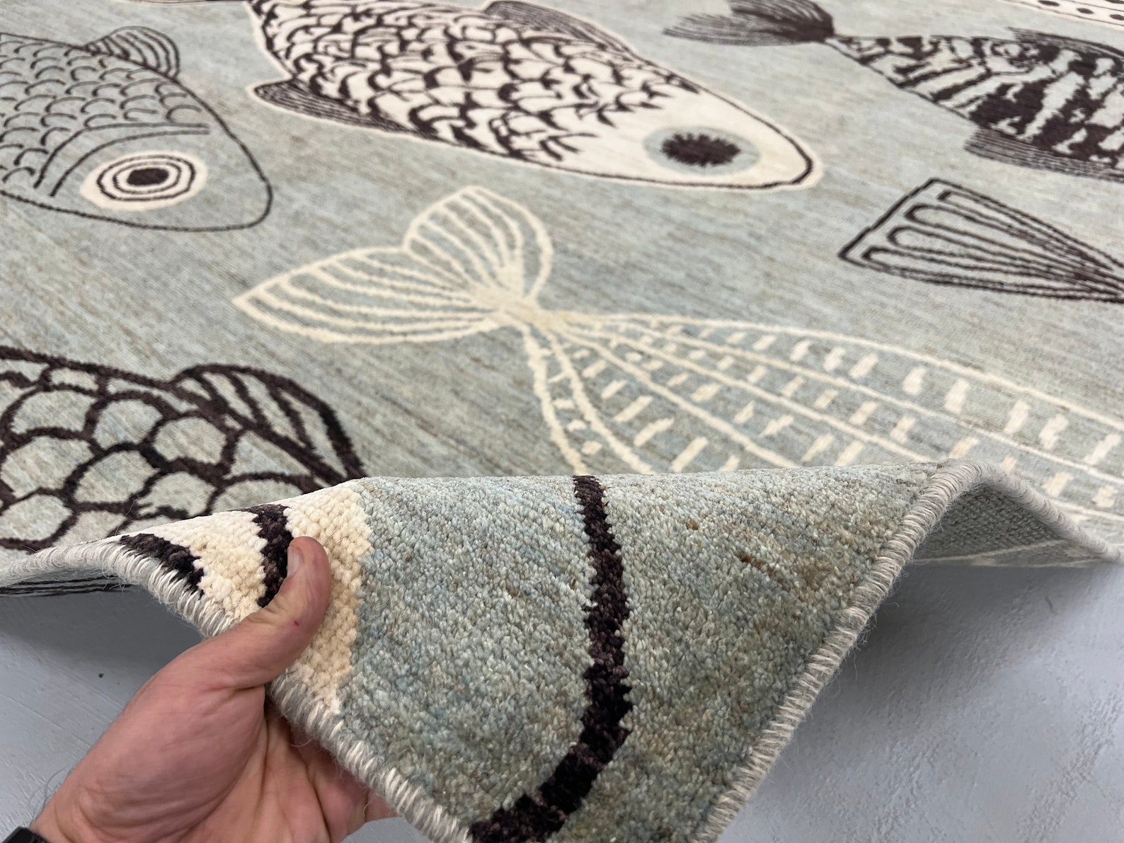 Handmade 8' X 8' Kids Room Fish Rug Square Gabbeh Wool Area Rug ...