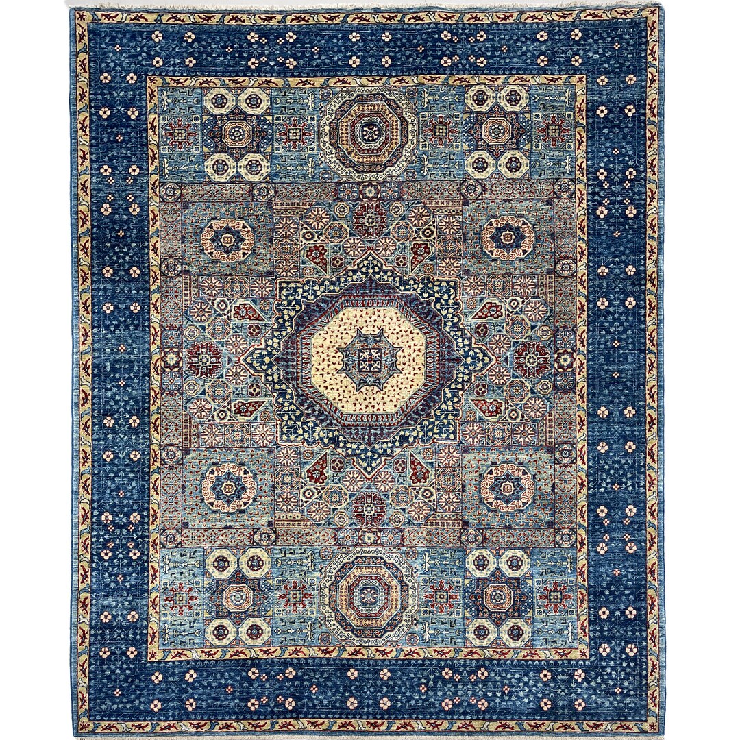 Handmade (8'4'' X 10'7") Blue Afghan Mamluk Medallion Area Rug - Veg ...