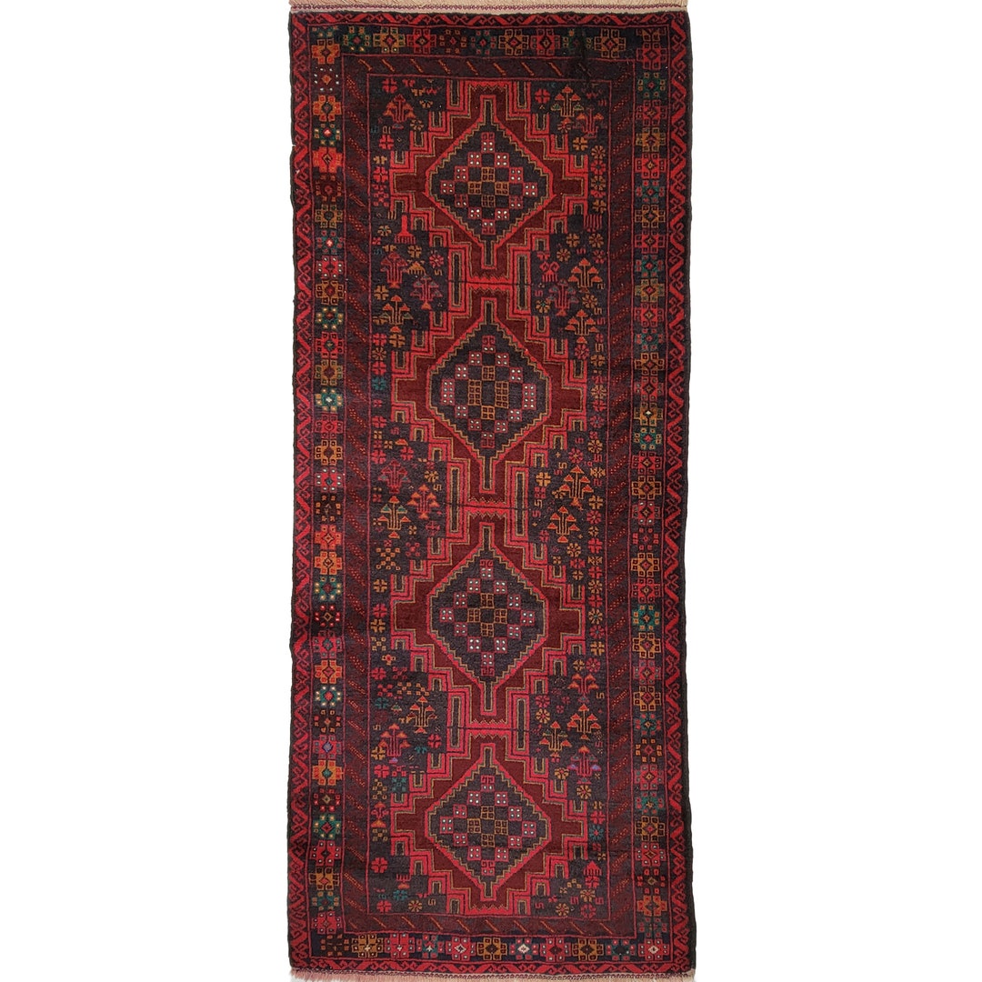 Handmade 2'8'' X 6'5'' Oriental Balochi Runner Rug Veg Dye Wool Rug for ...