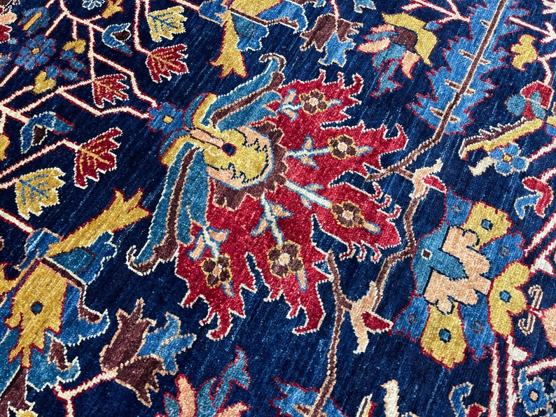 Handmade (8'1" X 9'6") Navy Tribal Heriz Area Rug - Veg Dye Afghan ...