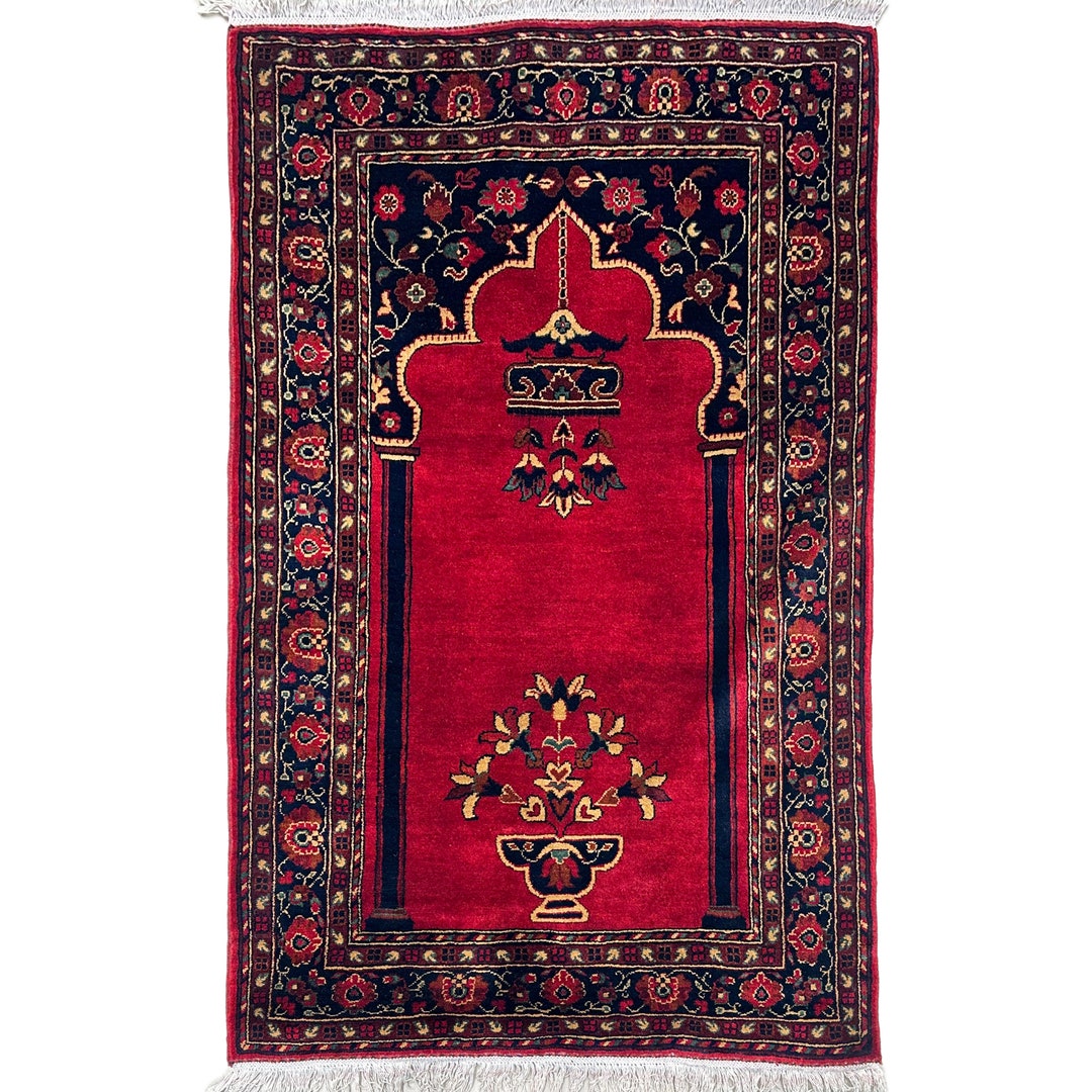 Handmade Muslim Prayer Rug - Fine Quality Deep Red Worship Rug - Afghan ...