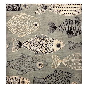 Handmade (8' X 8') Kids Room Fish Rug - Square Gabbeh Wool Area Rug ...