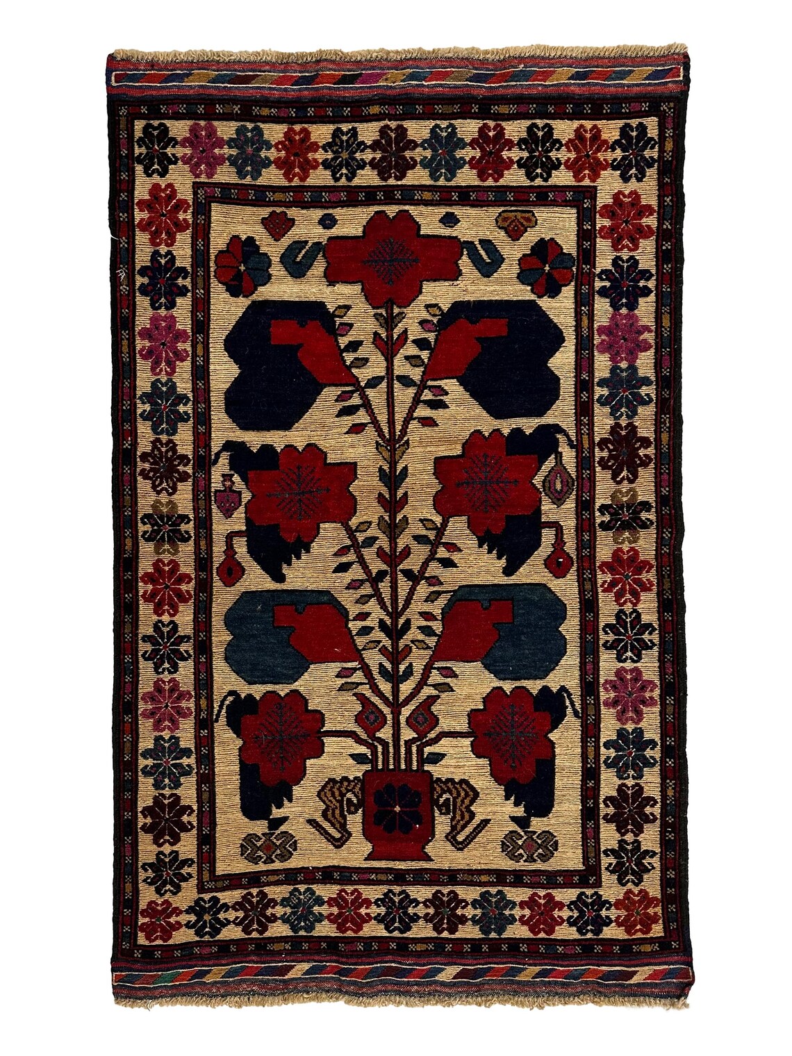 Handmade 3' X 4'10 Nomadic Balochi Wool Small Oriental Rug High and Low ...