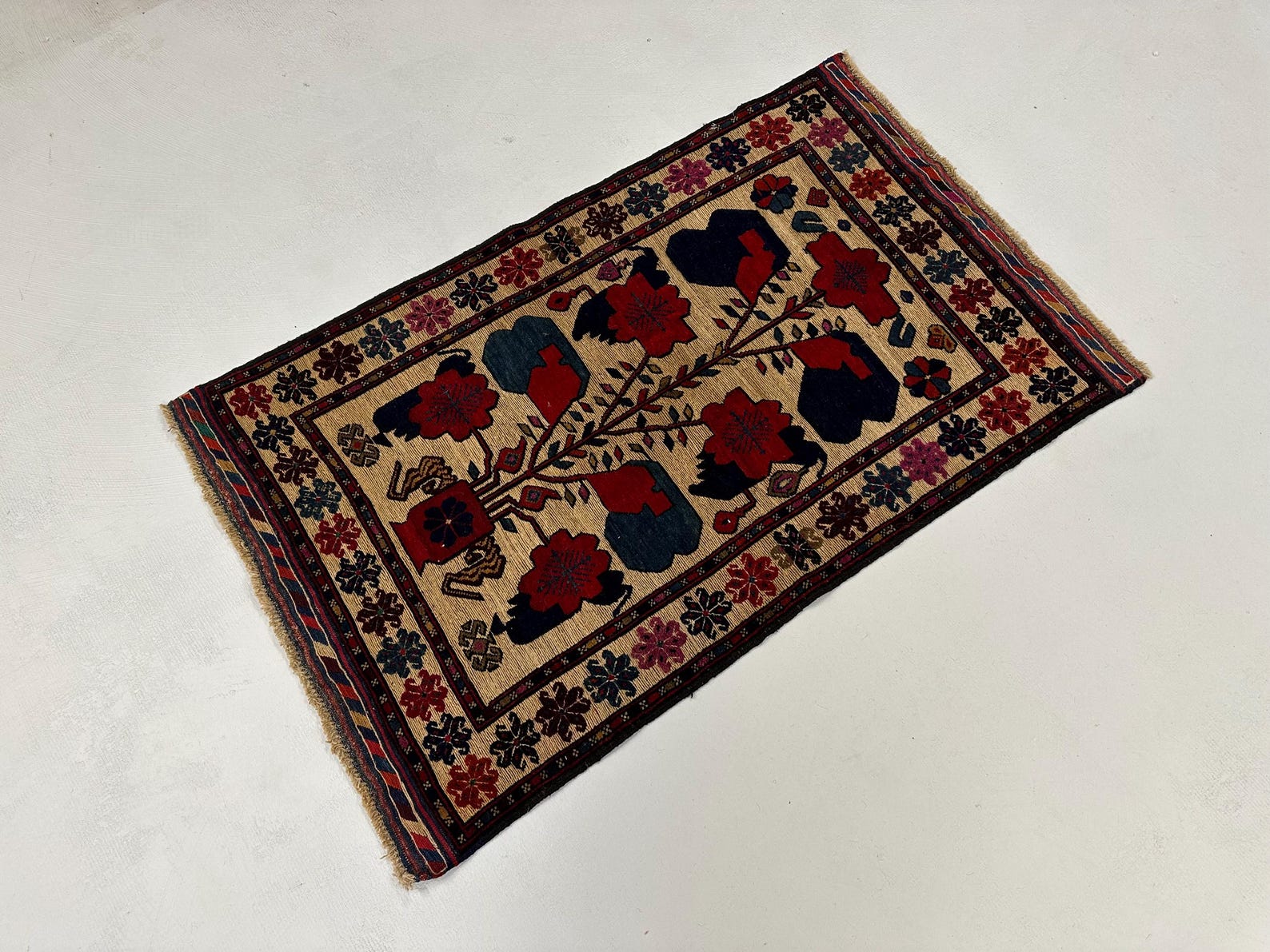 Handmade 3' X 4'10 Nomadic Balochi Wool Small Oriental Rug High and Low ...
