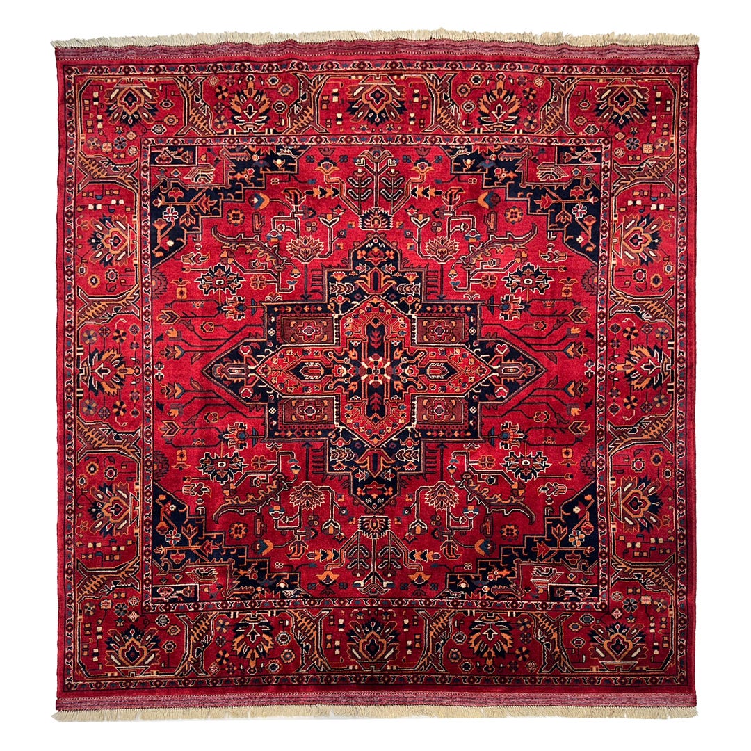 Handmade (6' X 6') Square Medallion Heriz Wool Rug - Afghan Khal ...