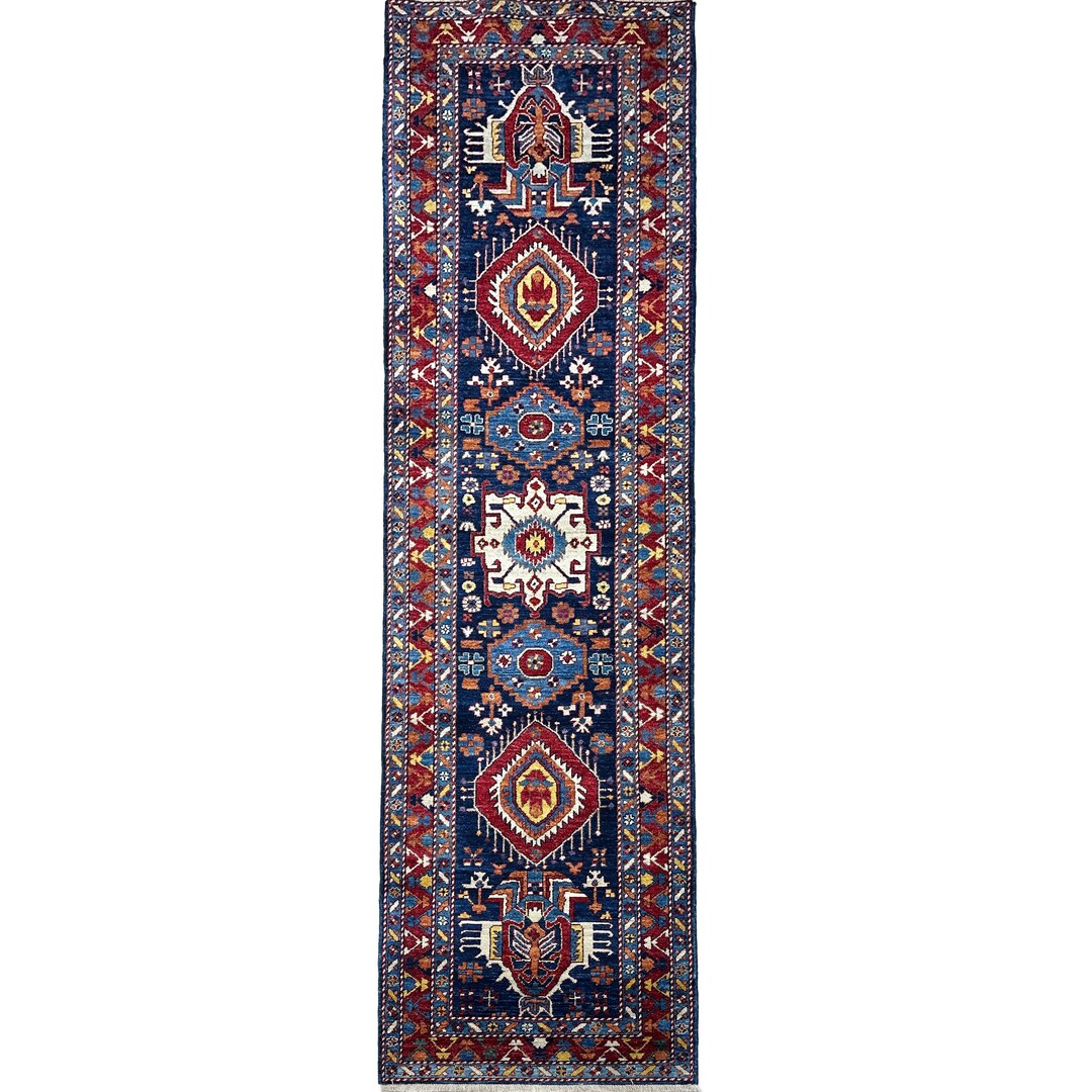 Handmade (2'9" X 9'7") Navy Blue Persian Style Nomadic Tribal Wool ...