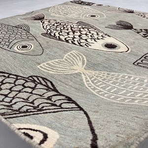 Handmade (8' X 8') Kids Room Fish Rug - Square Gabbeh Wool Area Rug ...