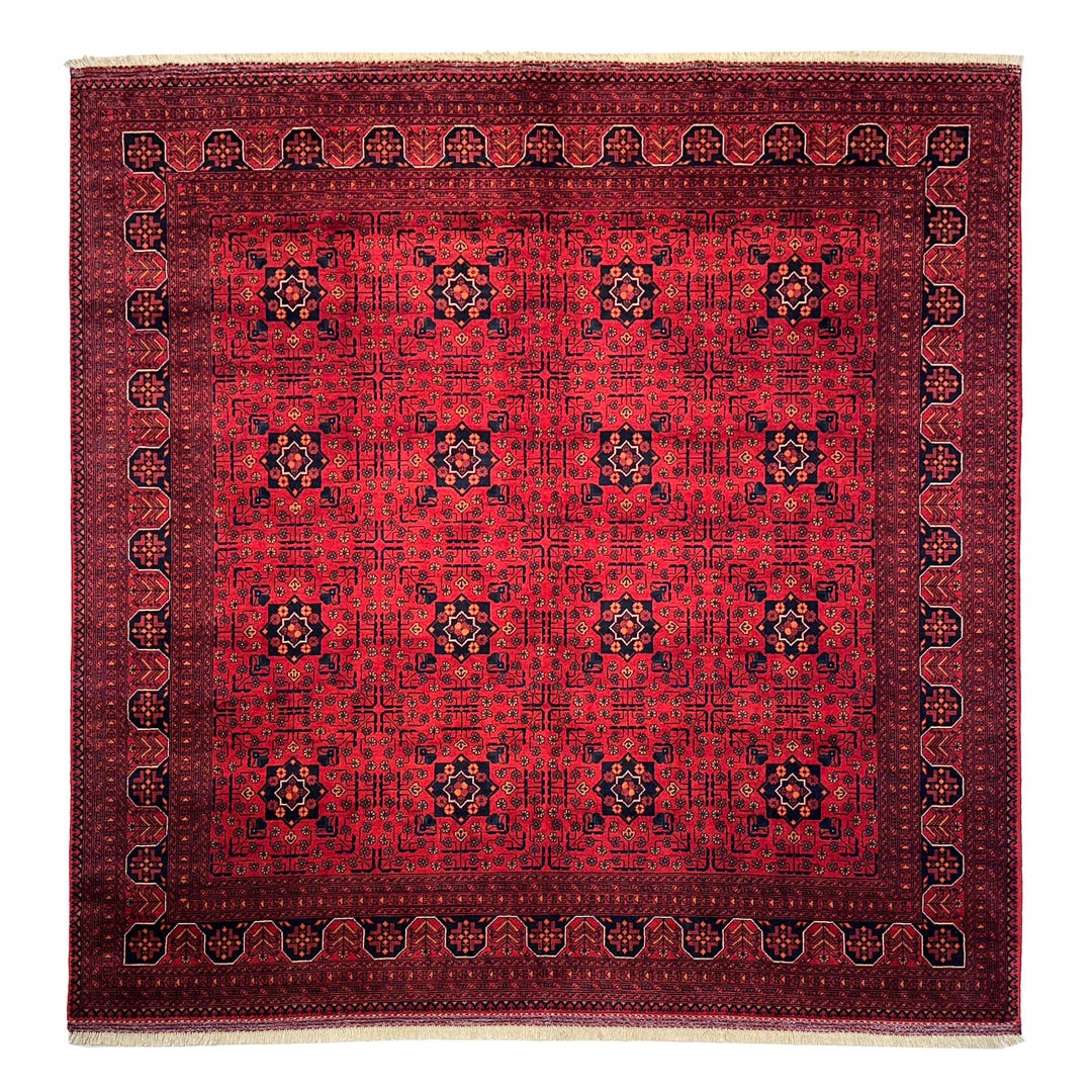Handmade 8' X 8' Square Bokhara Afghan Khal Mohammadi Wool Area Rug Red ...