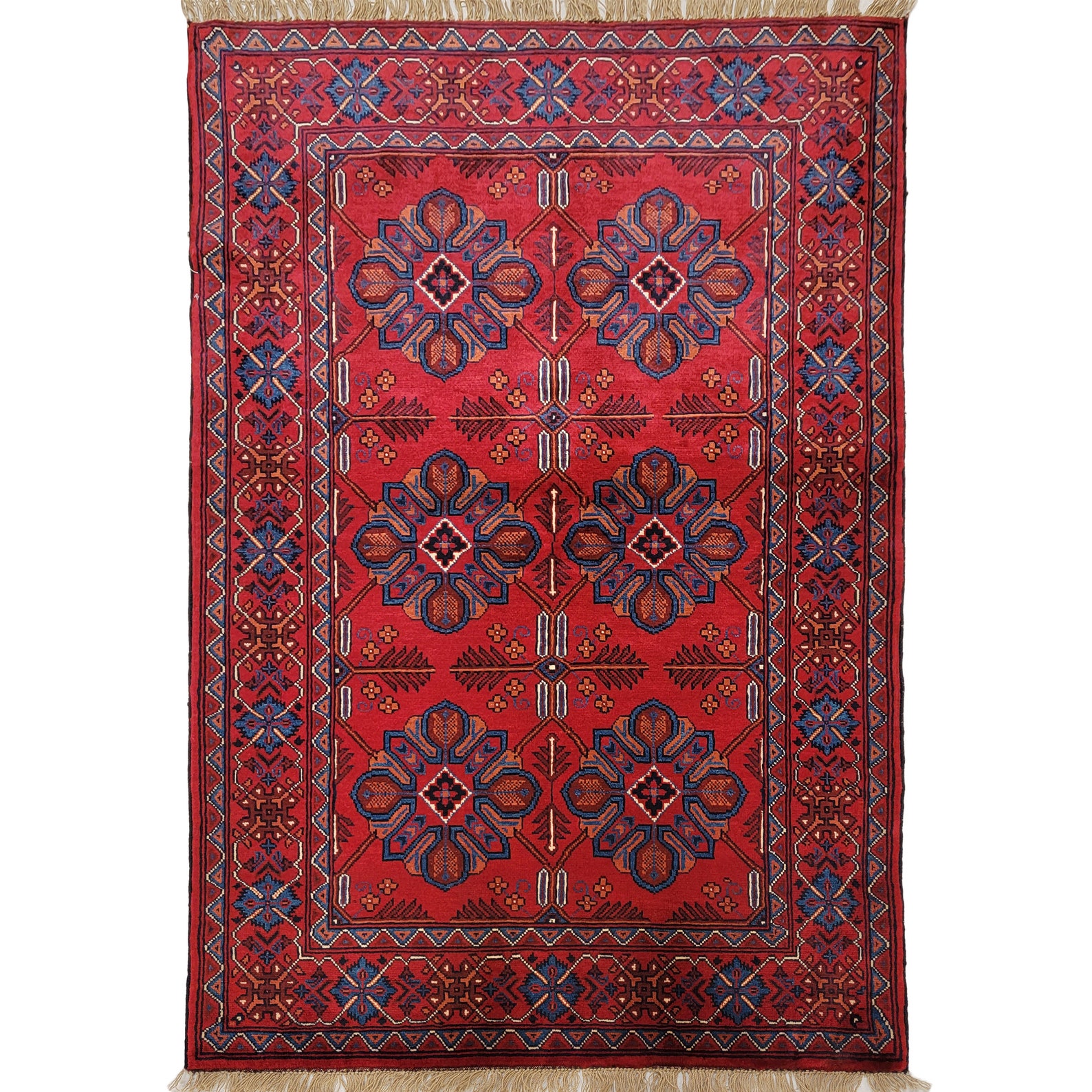 Handmade 3'4'' X 4'11'' Khal Mohammadi Afghan Rug Burgundy Oriental ...