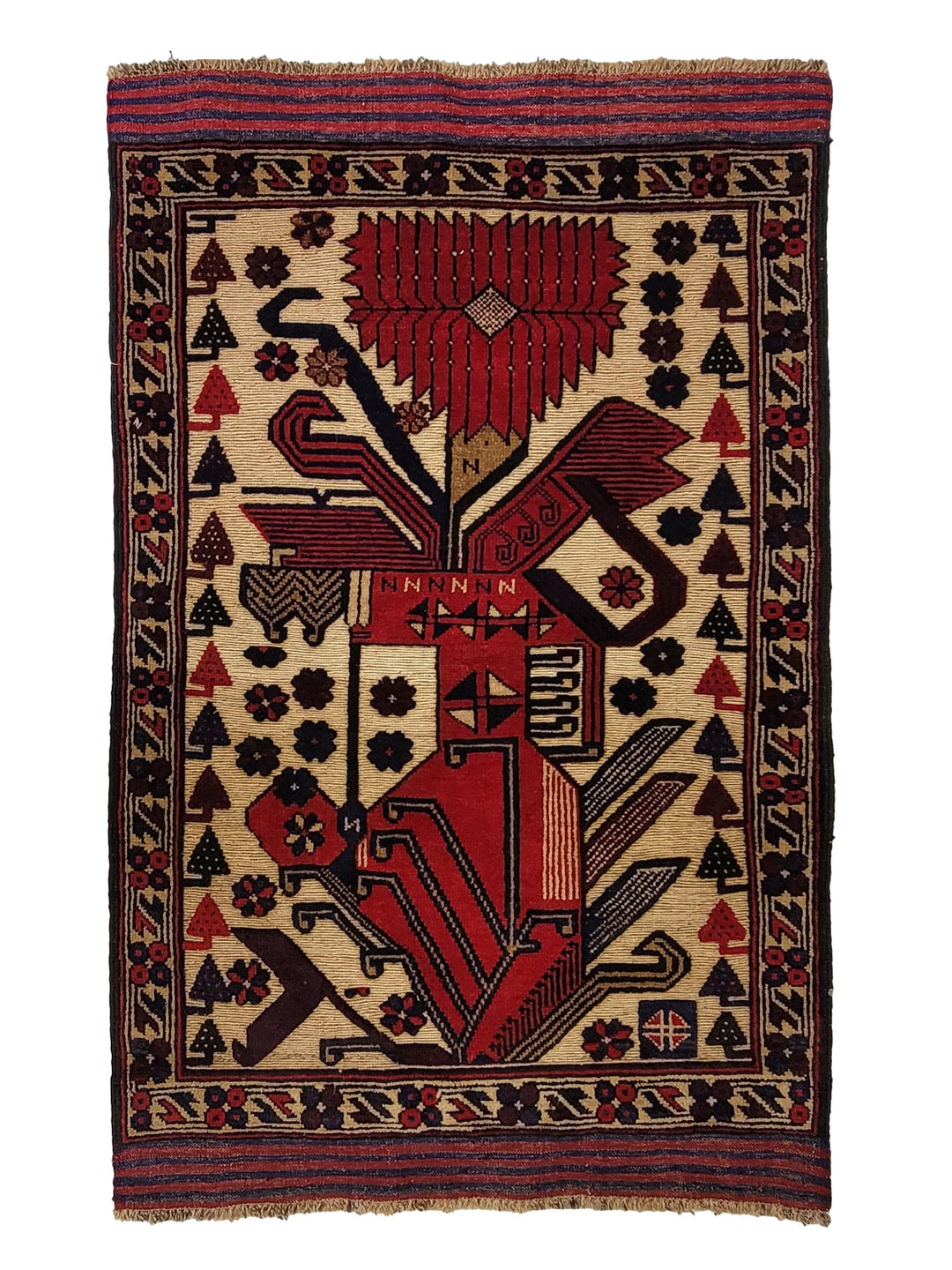 Handmade 2'10 X 4'6 Nomadic Balochi Wool Small Oriental Rug High and ...