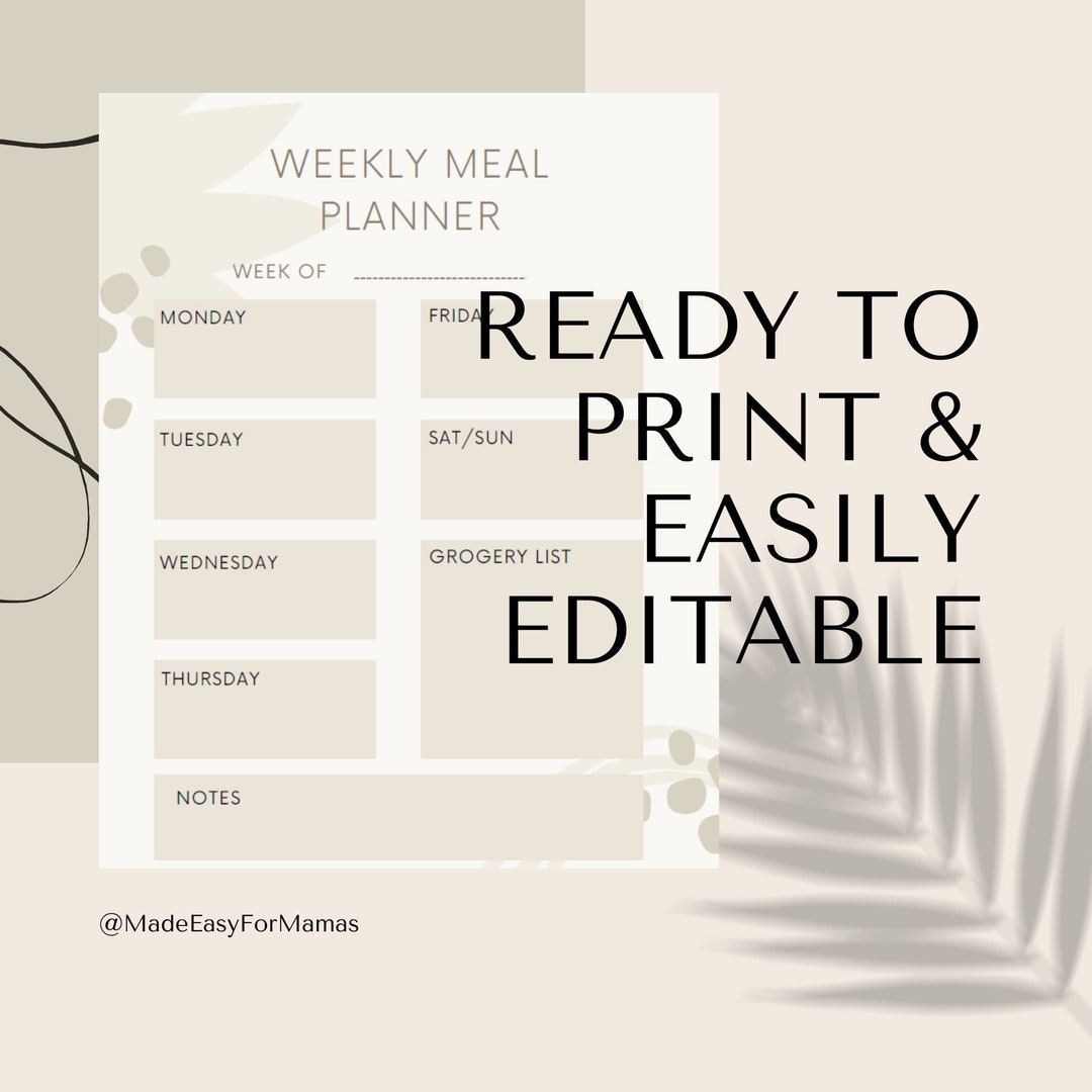 Editable & Printable Weekly Meal Planner Template - Etsy