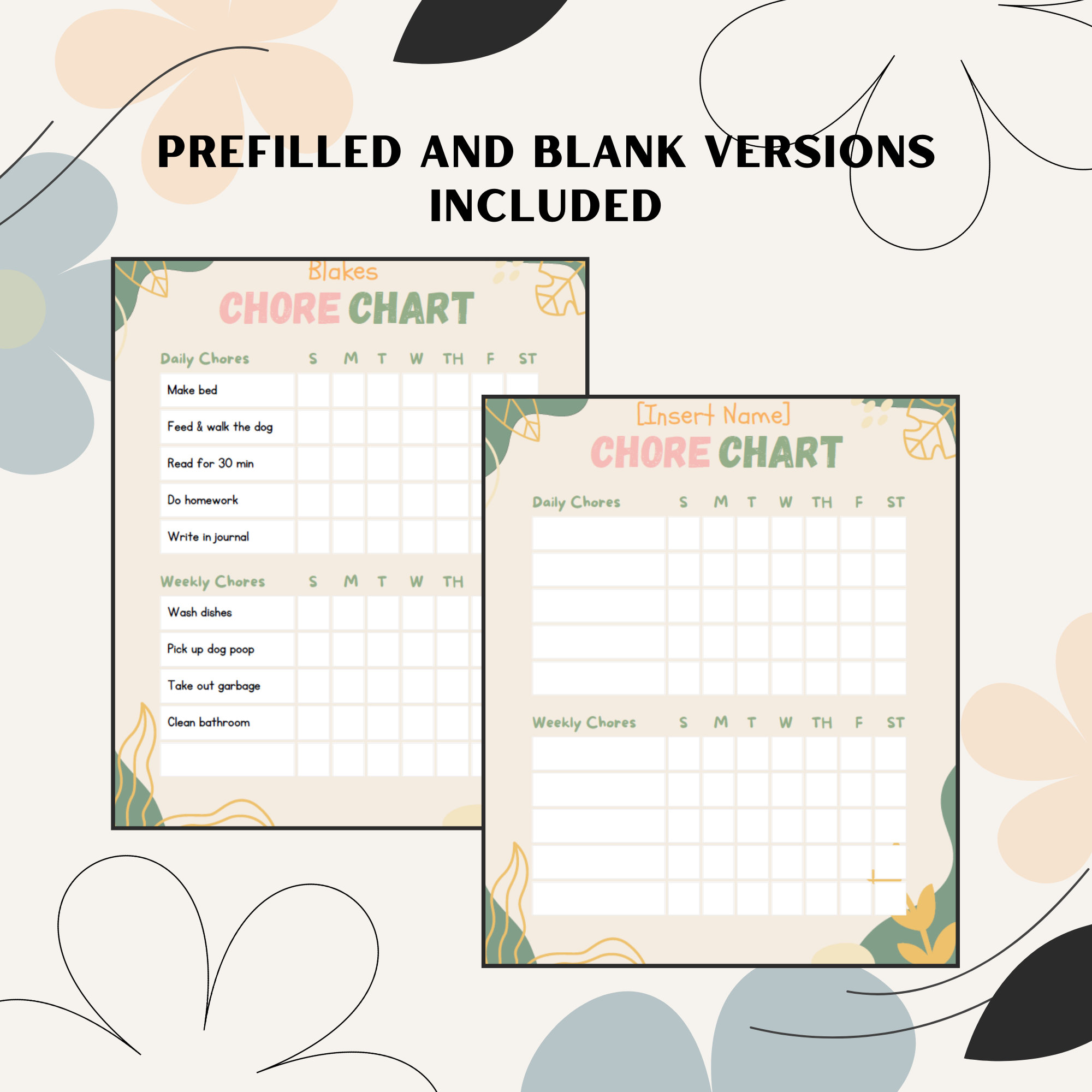 Editable & Printable Chore Charts | Digital Download | Chore Template ...