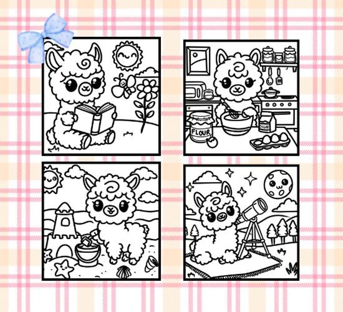Kawaii Alpaca Coloring Pages, Cute Llama Coloring Book Printables ...