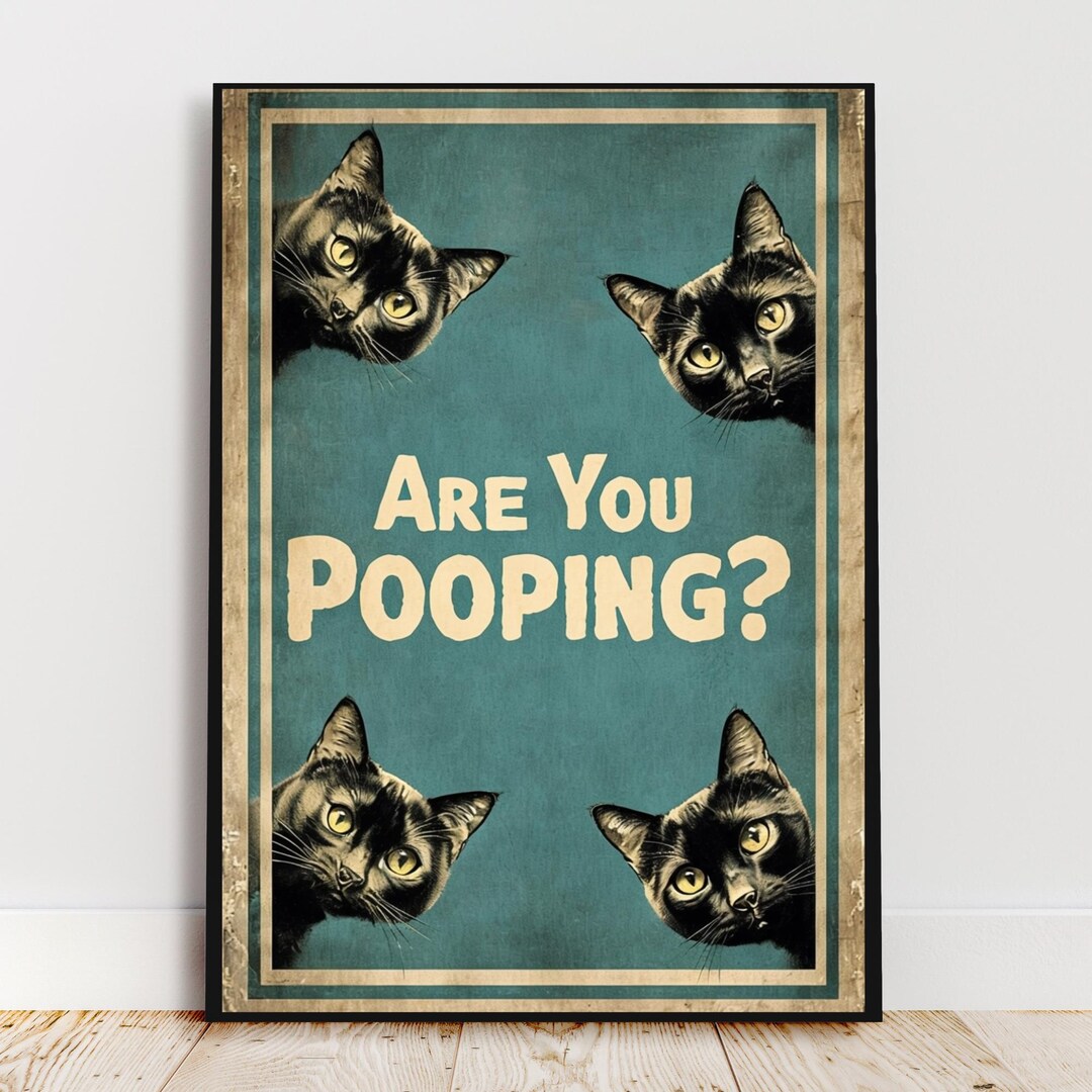 Funny Cat Bathroom Art Are You Pooping Black Cat Wall Print Quirky ...