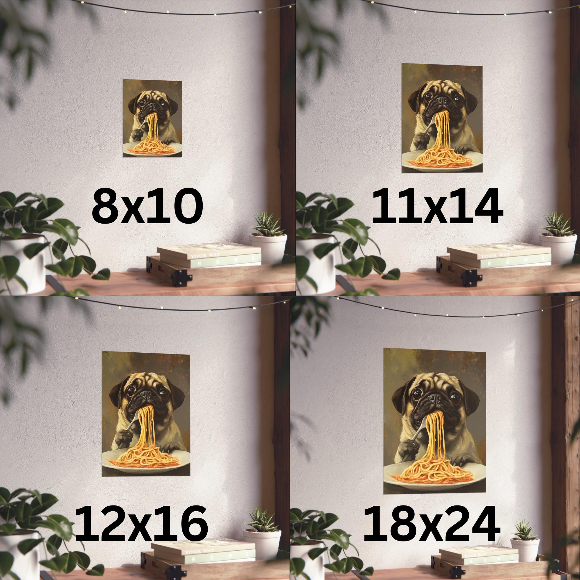 Pug Wall Art Funny Animal Eating Spaghetti Art Italian Food Wall Print ...
