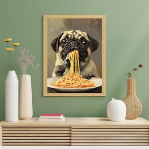 Pug Wall Art Funny Animal Eating Spaghetti Art Italian Food Wall Print ...