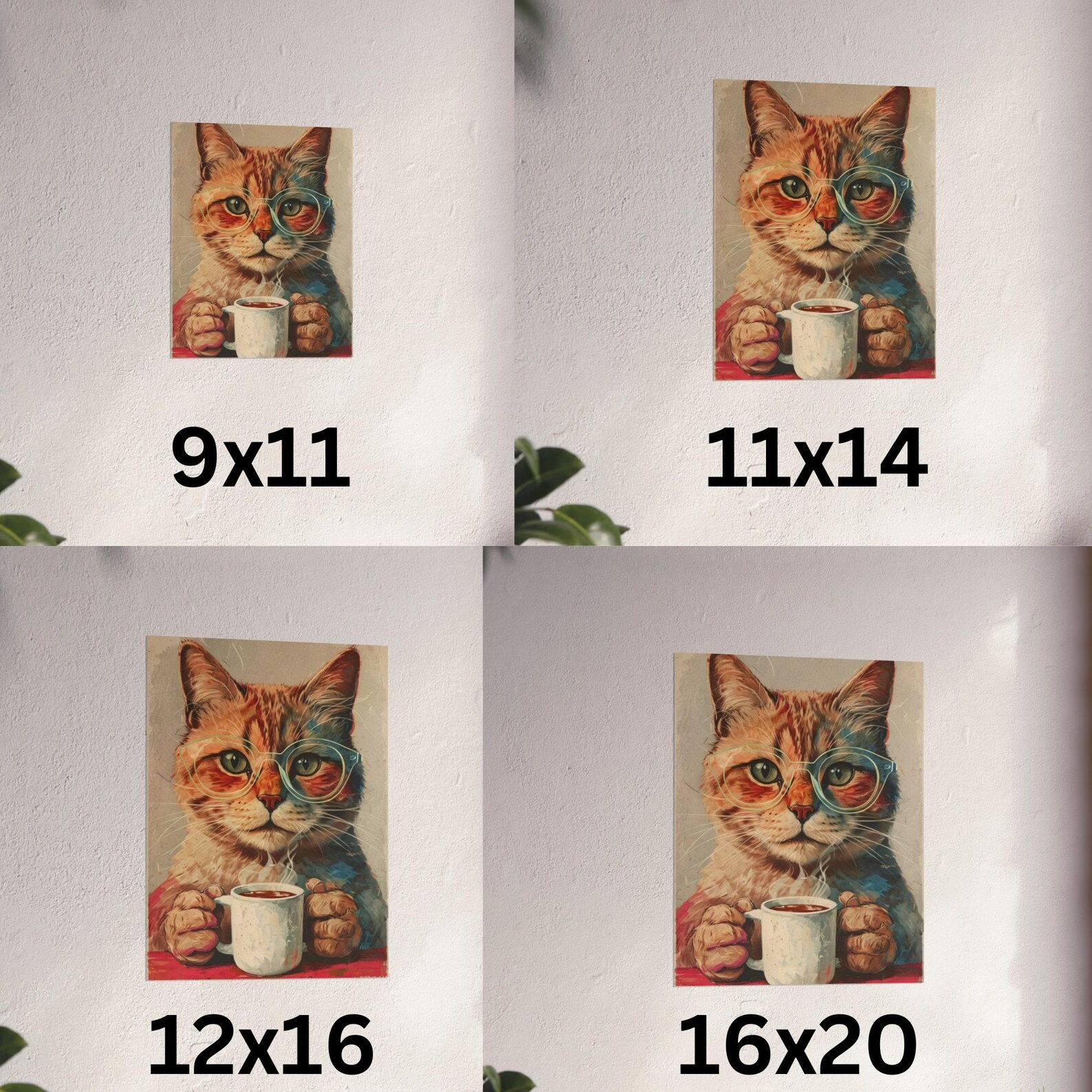 Cat Drinking Coffee Wall Art Cat Coffee Print Tabby Cat Print Cat Cafe ...