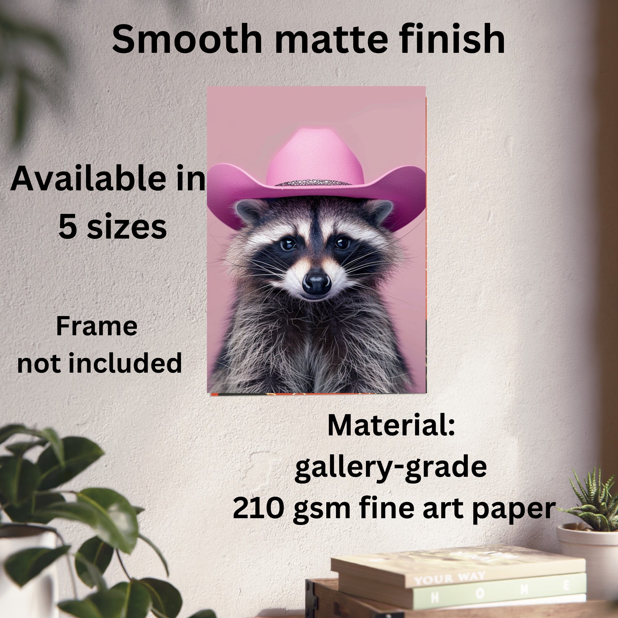 Cowboy Raccoon Wall Art Raccoon Art Print Funny Wall Decor Pink Cowboy ...