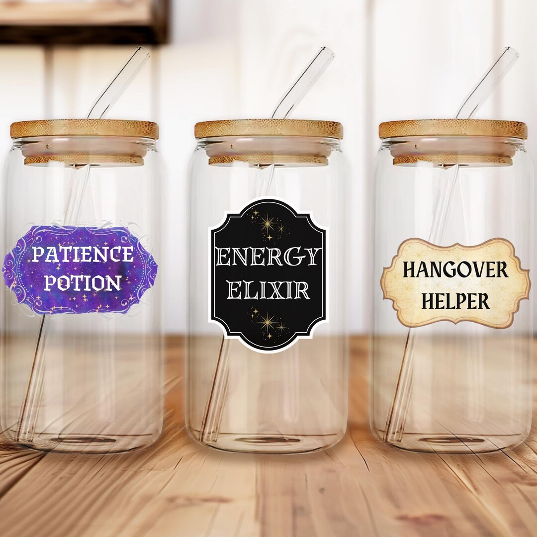 Vintage Apothecary Label Glass Sipper Cup Iced Coffee Glass Gothic ...