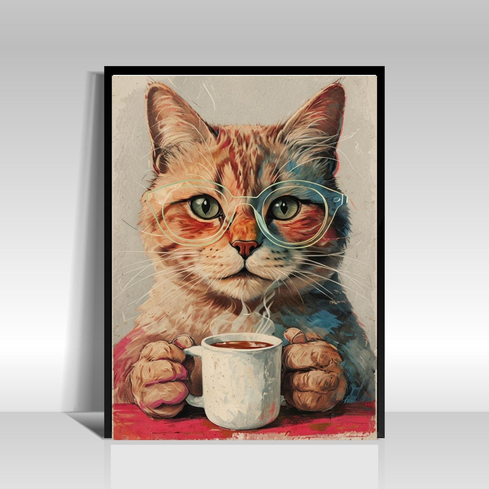 Cat Drinking Coffee Wall Art Cat Coffee Print Tabby Cat Print Cat Cafe ...