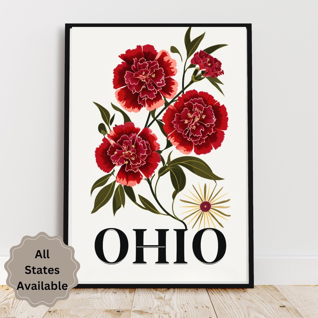 Custom State Flower Wall Art Print Home State Gift NC State Wall Art NY ...
