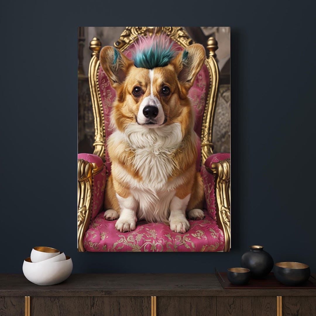 Corgi Wall Art Royal Pet Portrait Regal Wall Art Small Dog Print Funny ...