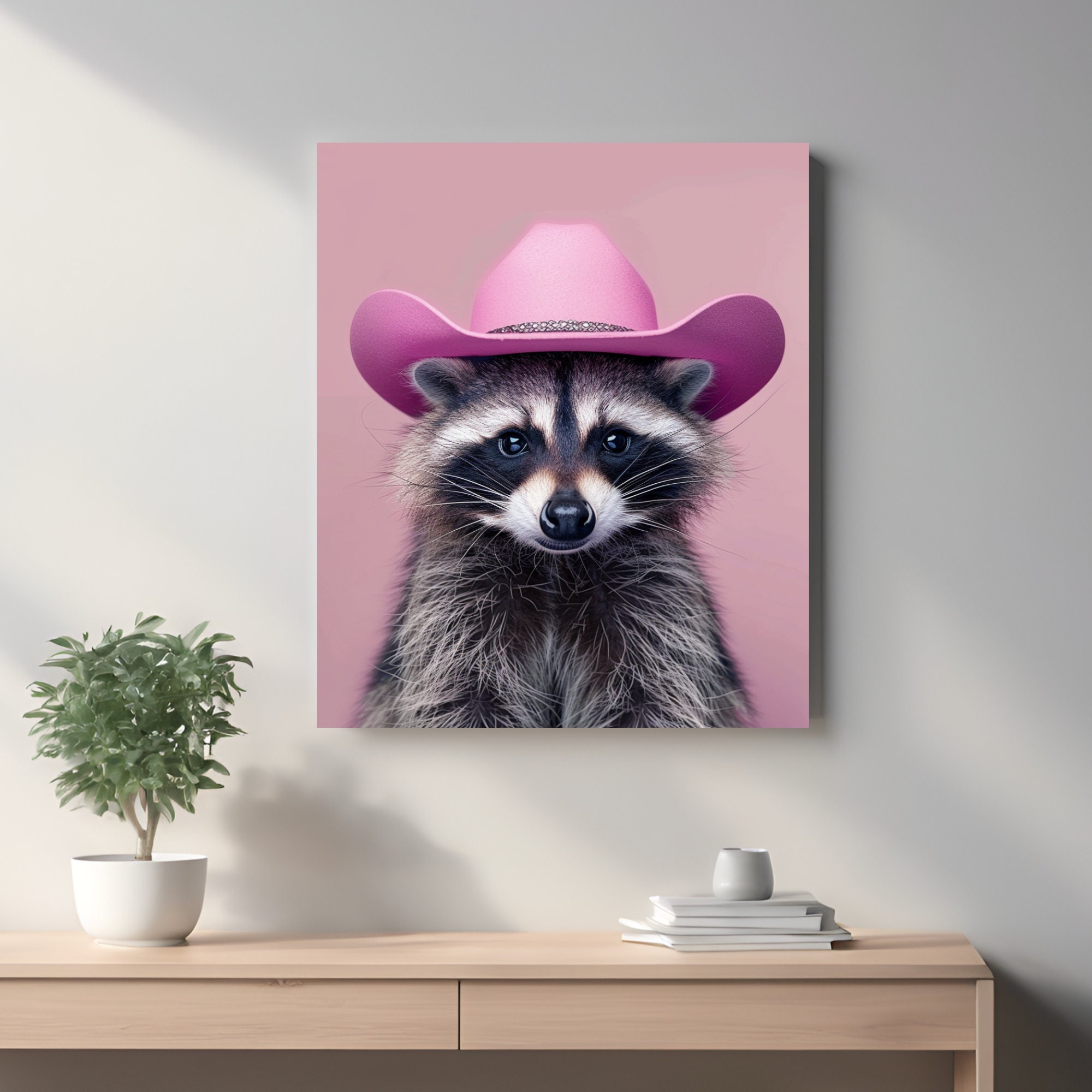 Cowboy Raccoon Wall Art Raccoon Art Print Funny Wall Decor Pink Cowboy ...
