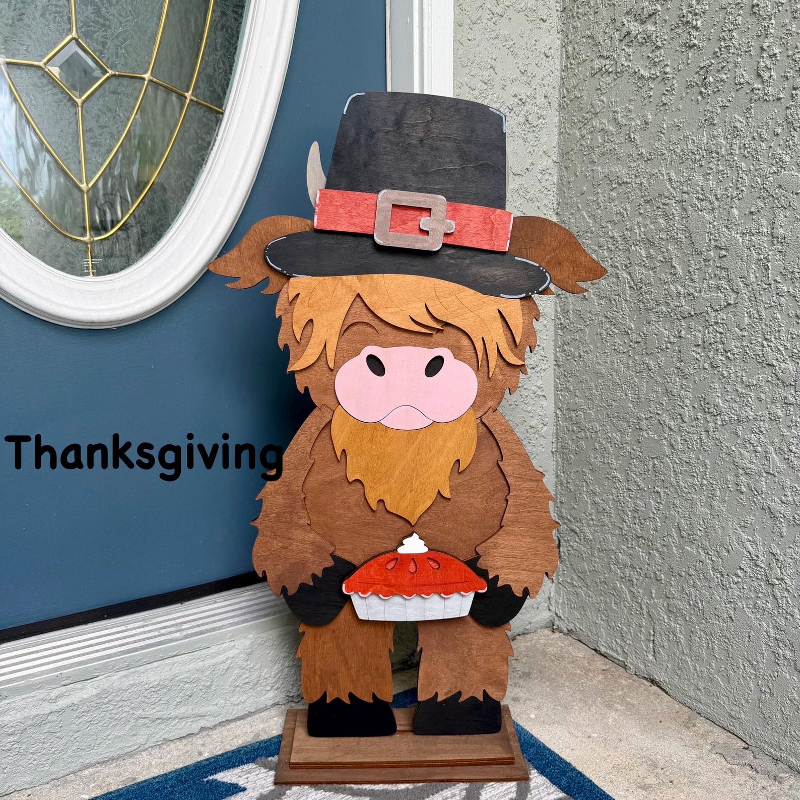 Interchangeable Highland Porch Cow Wooden Decor | 12 Seasonal Hat ...