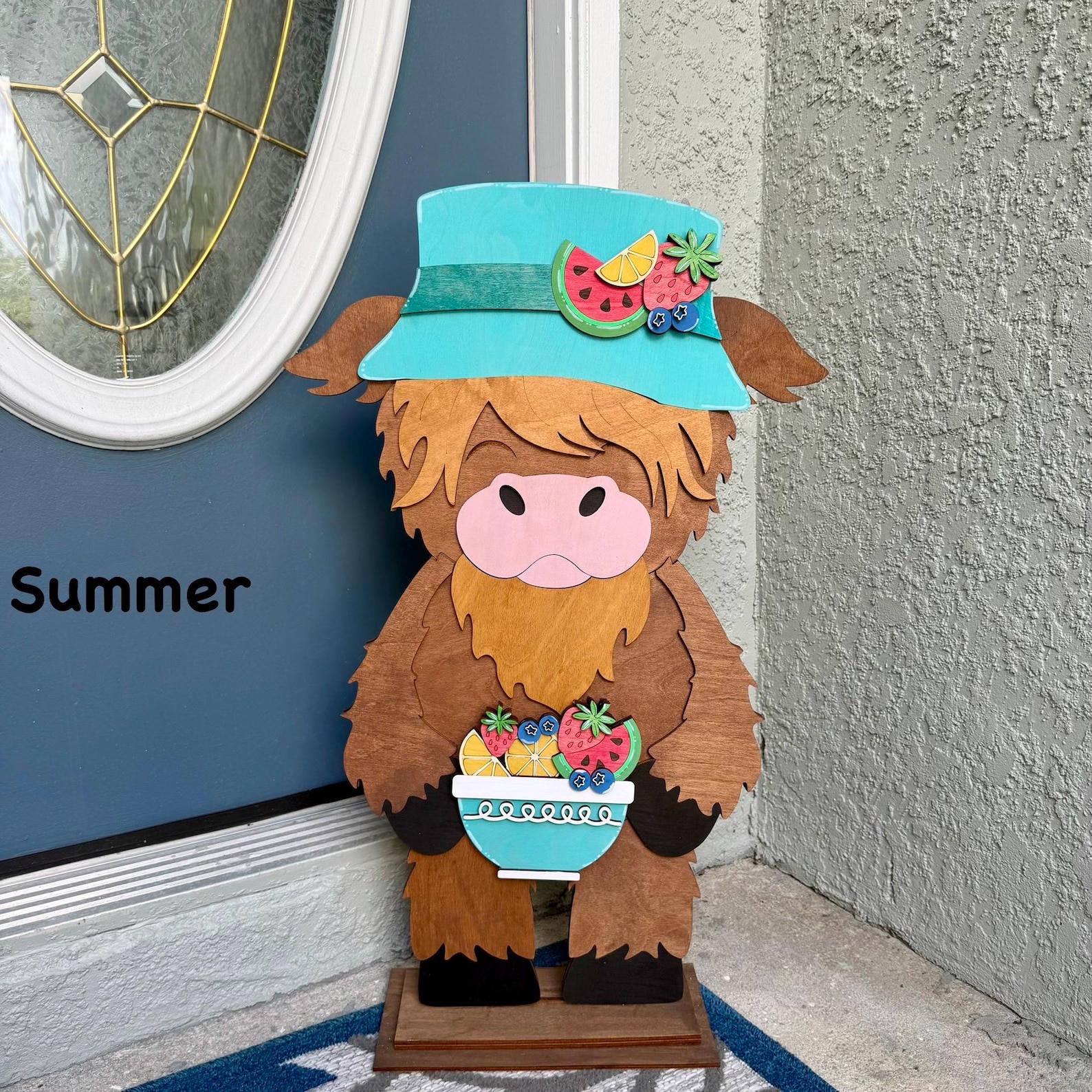 Interchangeable Highland Porch Cow Wooden Decor | 12 Seasonal Hat ...