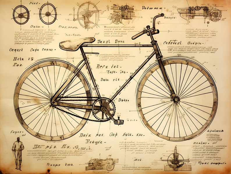 Vintage Bicycle Blueprint - Etsy