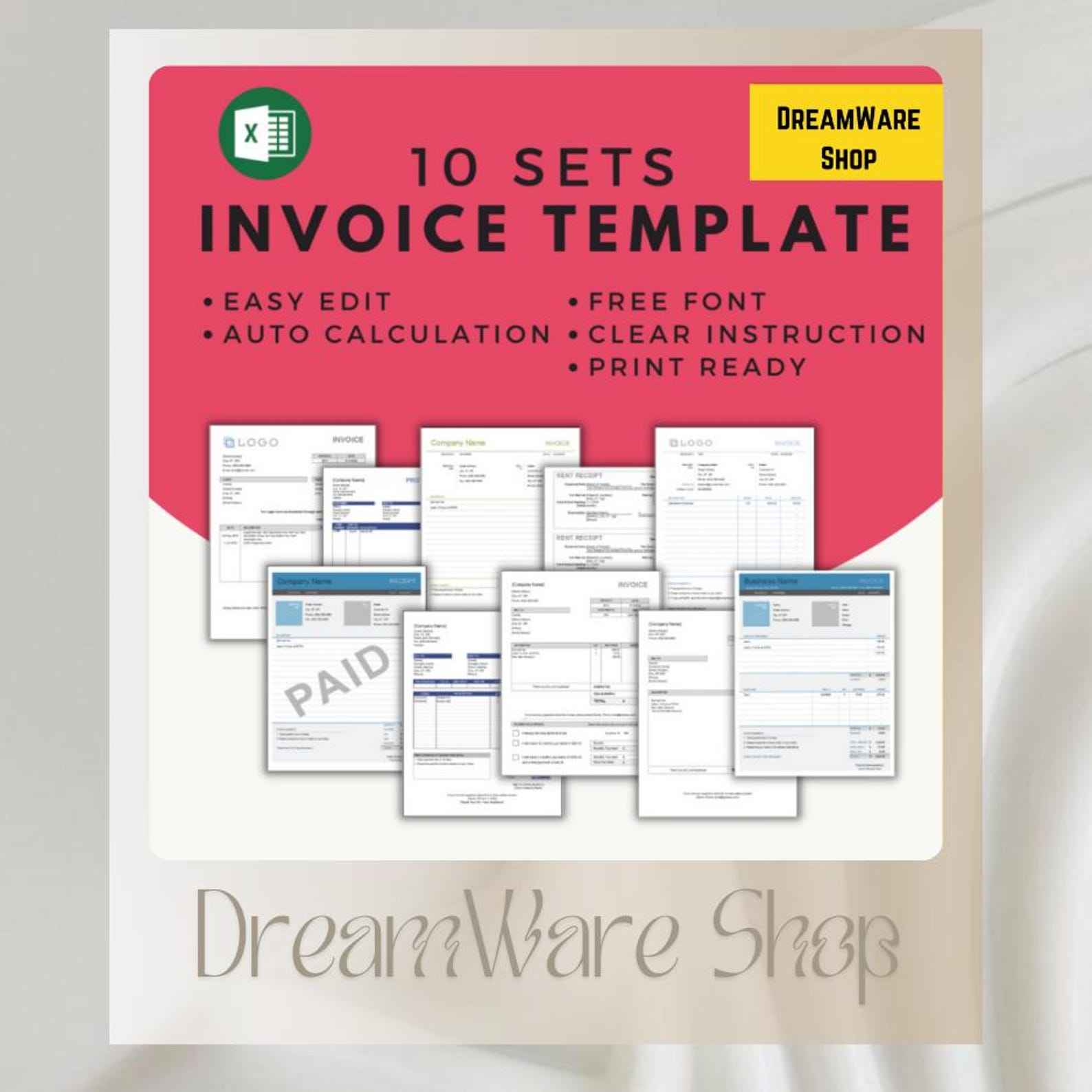 Invoice Receipt Template Billing Slip 10 in 1 Easy to Edit in Microsoft ...