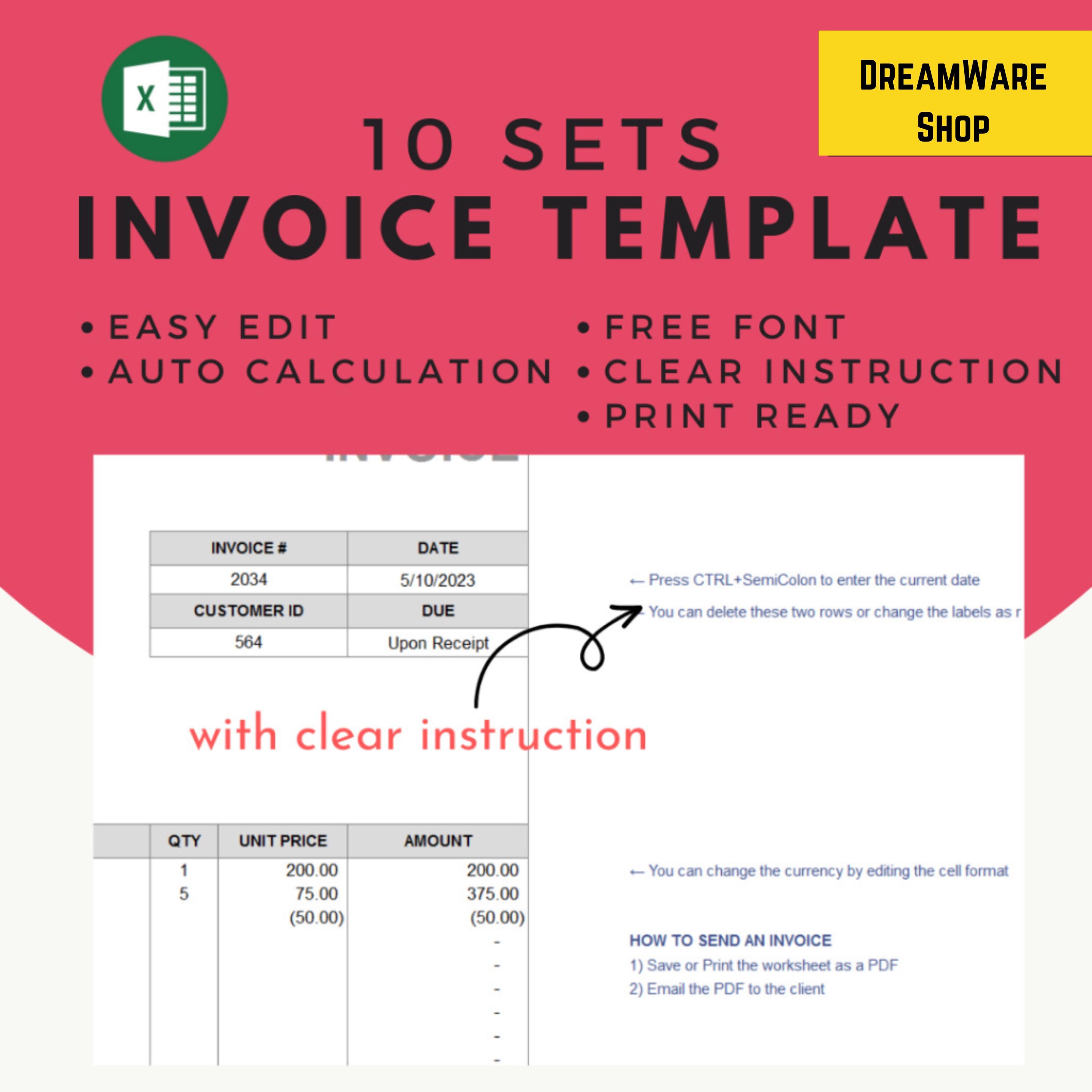 Invoice Receipt Template Billing Slip 10 in 1 Easy to Edit in Microsoft ...
