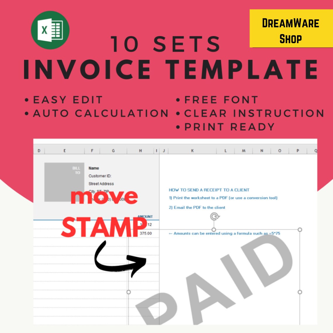 Invoice Receipt Template Billing Slip 10 in 1 Easy to Edit in Microsoft ...