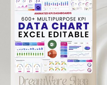600 Multipurpose KPI Data Charts Presentation Template Excel Editable - Etsy