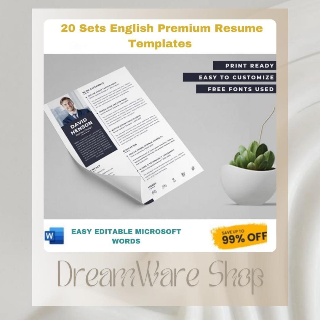 20 Sets English Premium Resume Templates Microsoft Word Editable - Etsy