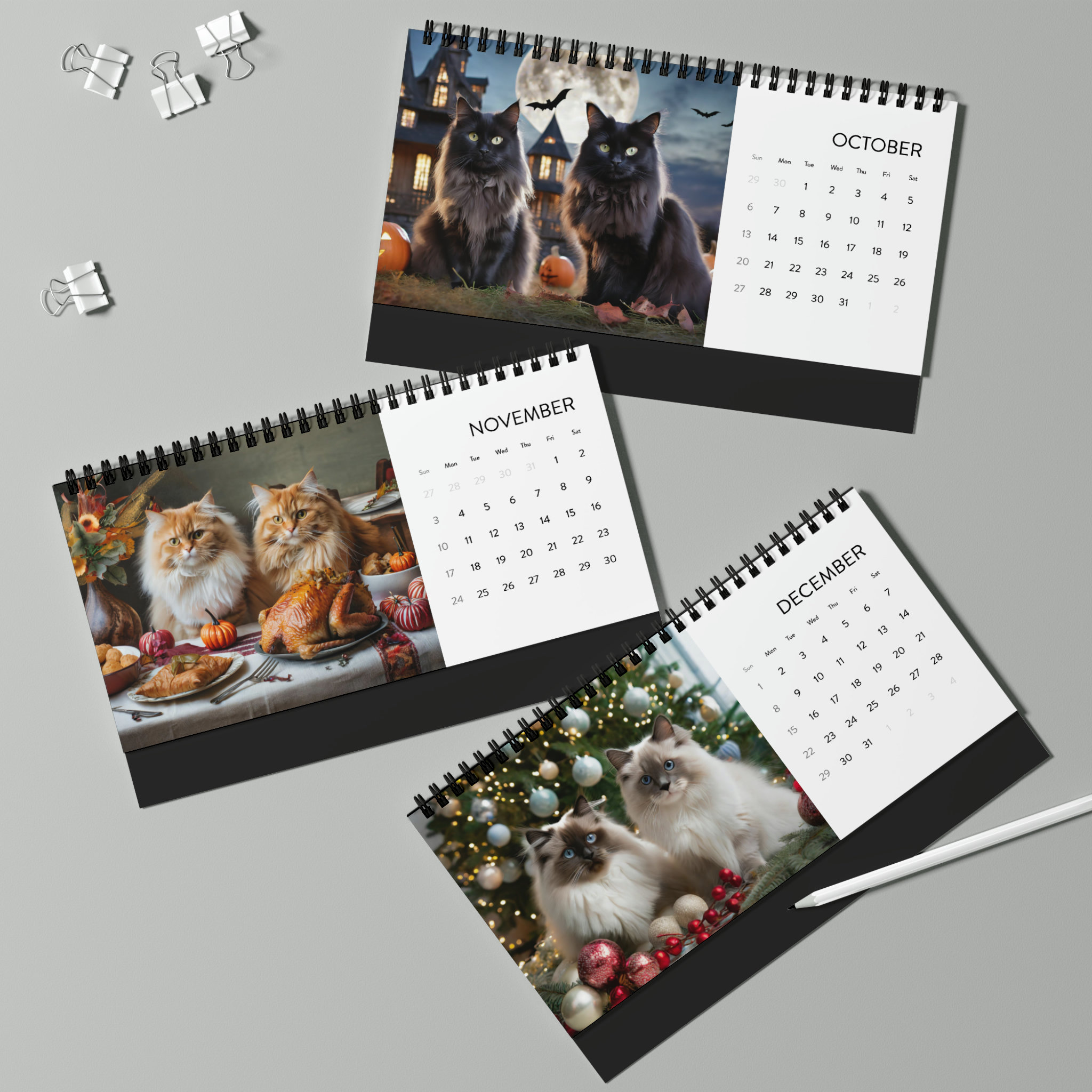 2024 Fluffy Cats Desktop Calendar, 2024 Cat Calendar, Cat Lover ...