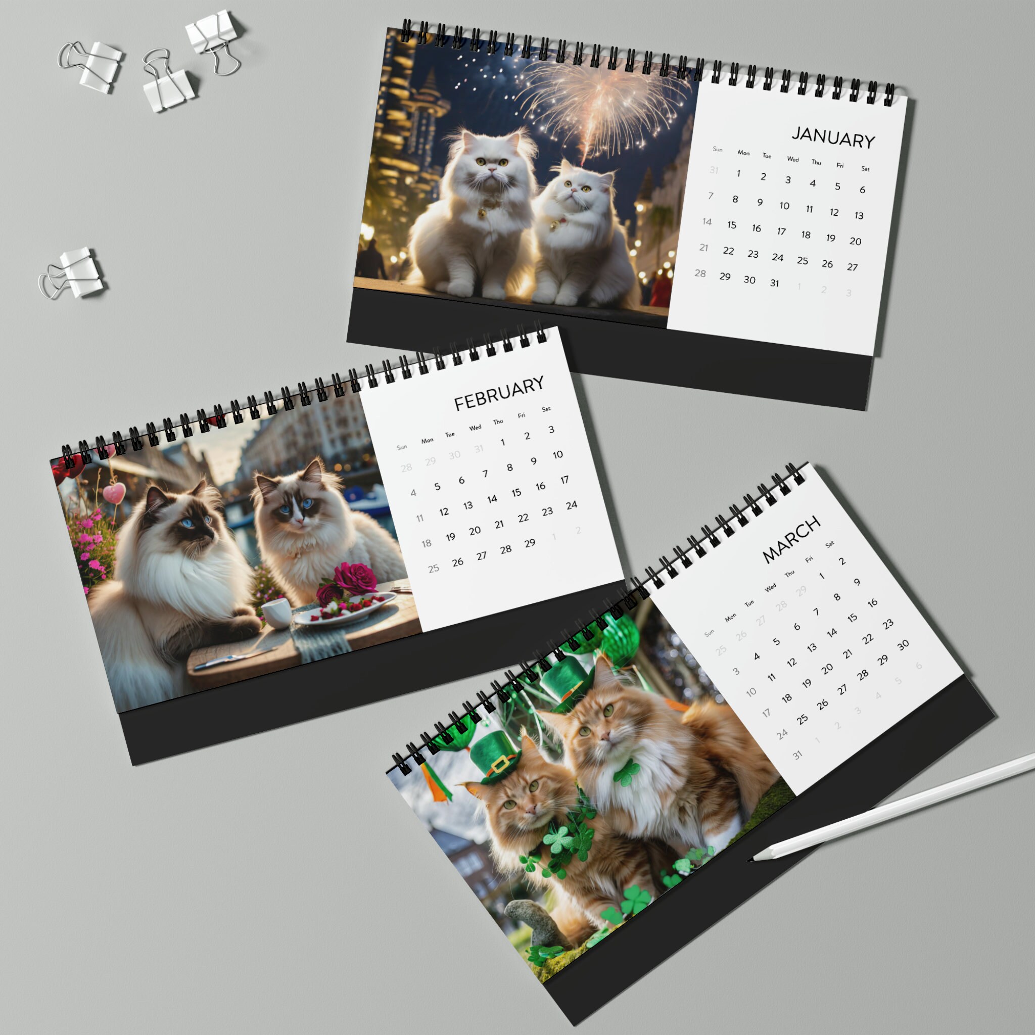 2024 Fluffy Cats Desktop Calendar, 2024 Cat Calendar, Cat Lover ...
