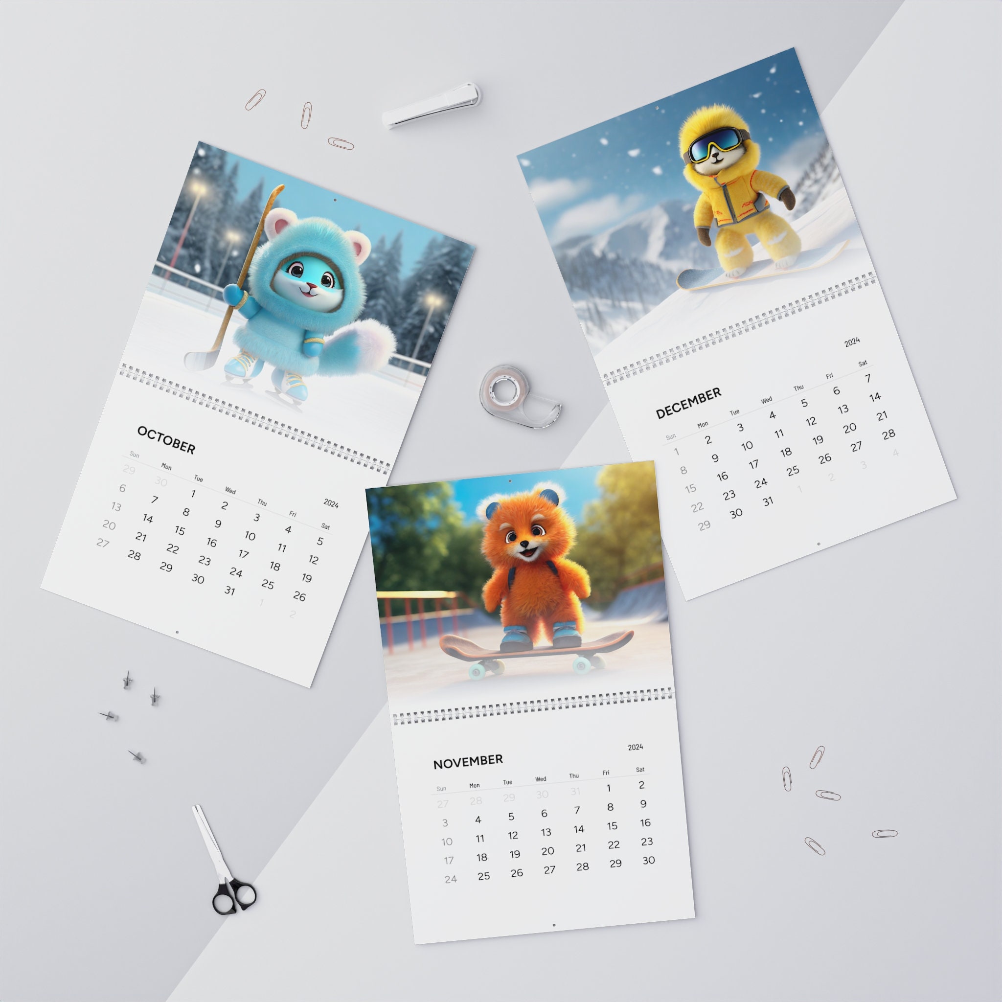 2024 Sporty Critters Calendar 2024 Wall Calendar Funny Kids - Etsy