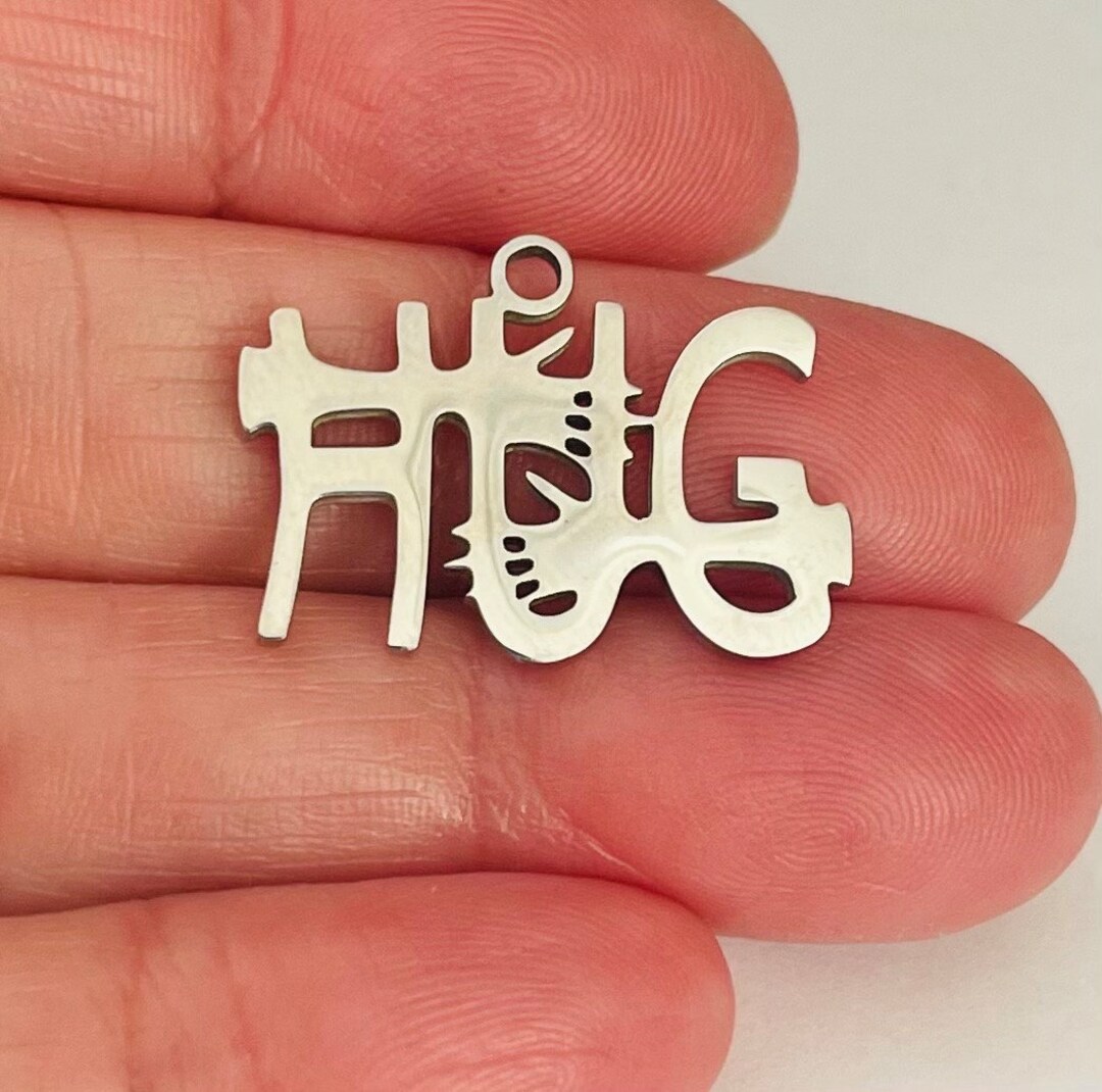 Stainless Steel HUG Charm-mirrored Finish on Both Sides-measures 25mm X 15mm-comes With Jump ...